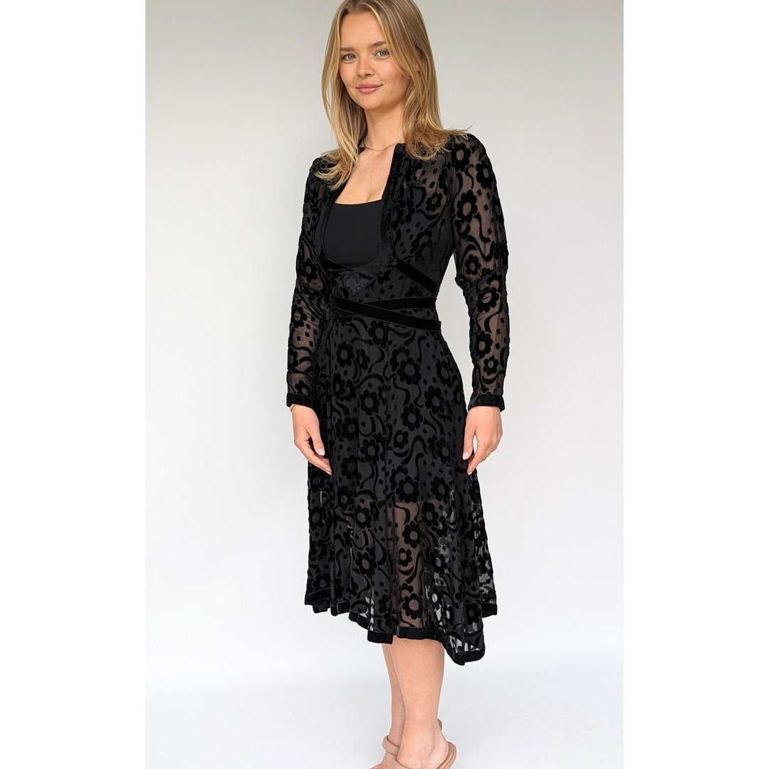 1960s Ossie Clark Black Cut Velvet Dress, 60s Original Vintage Ossie ...