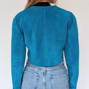 1980's Turquoise Cropped Suede Jacket, 80s Retro Short Blue Double ...