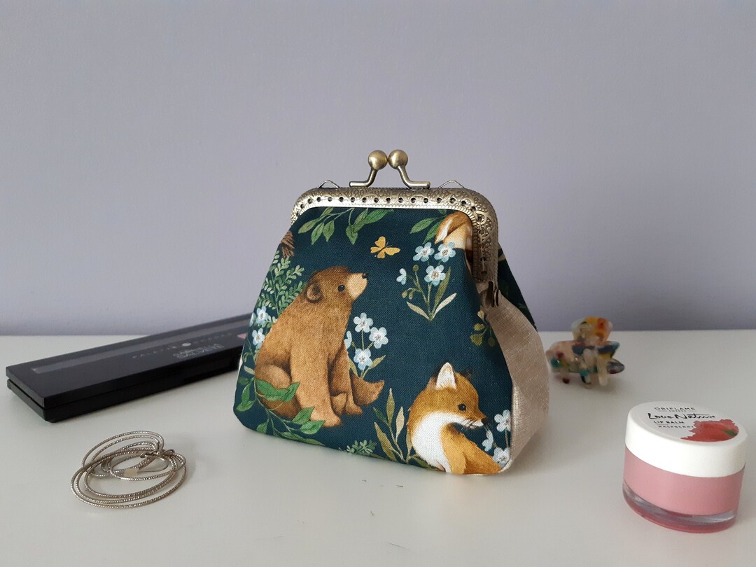Coin Purse Clutch With Forest Animals, Kiss Lock Purse, Boho Theme ...