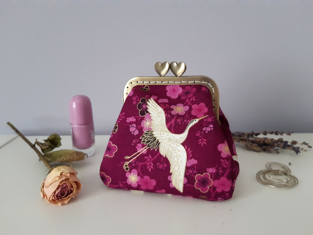 Coin Purse Clutch With Cranes, Kiss Lock Purse, Japanese Theme, Makover ...