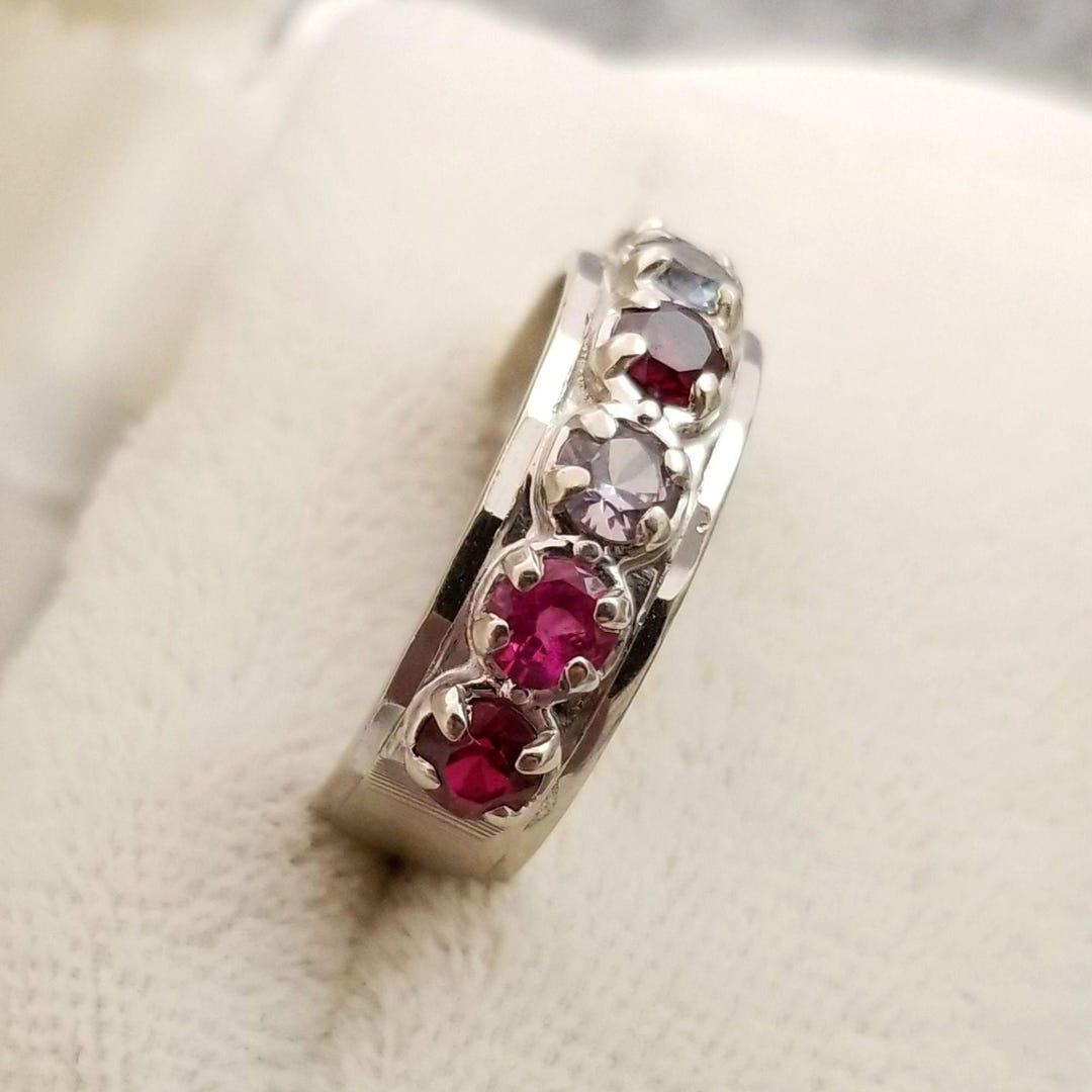 Vintage 14K Six Stone Band, Size US 8 Ring, White Gold, Birthstone ...