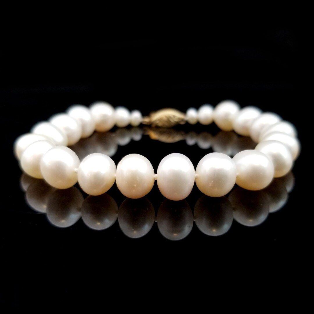 Vintage 14k White Cultured Pearl Bracelet, 7 1/2 Inches, Gold Clasp, 9 ...