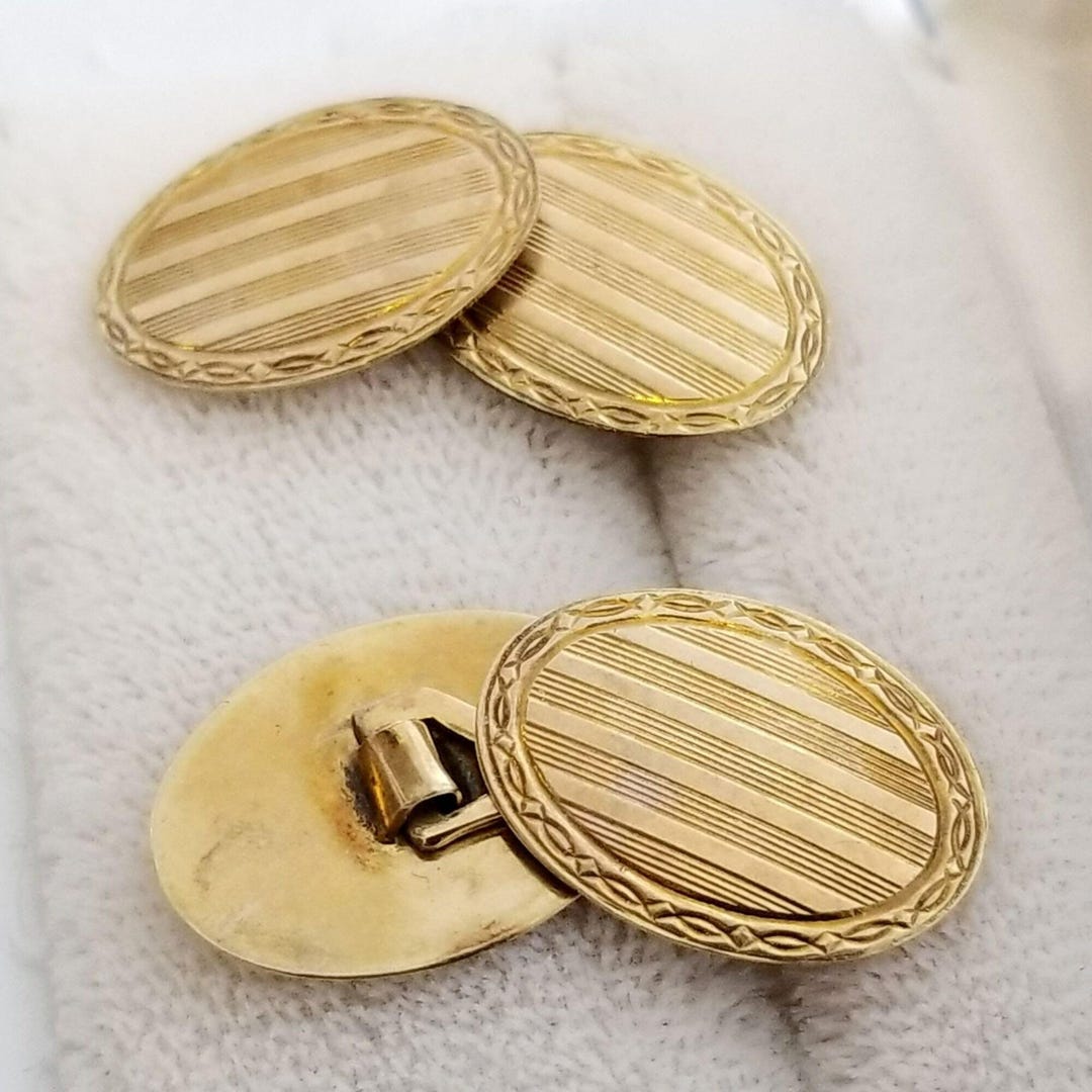 Vintage 10k Engine Turned Engraved Oval Cufflinks, 5/8 Inch Long, 4.2 ...