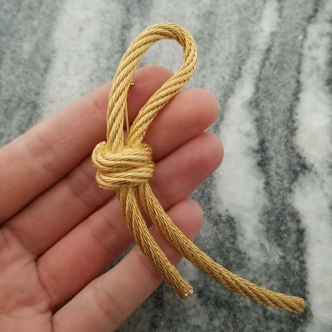 Vintage Christian Dior Tied Rope Knot Brooch, Gold Tone, Large 3 3/4 ...