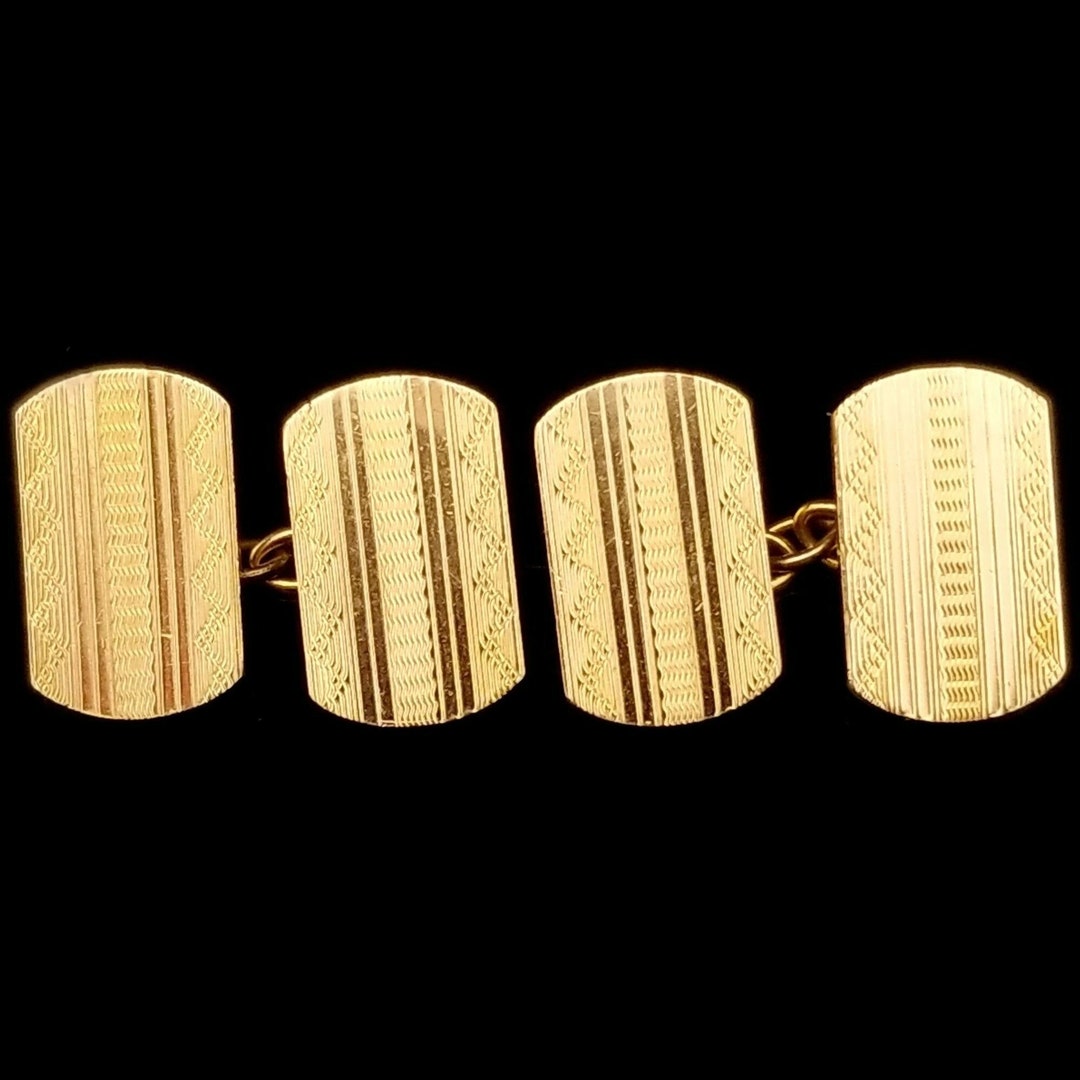 Vintage Engine Turned Engraved Rectangular Cufflinks, 5/8 Inch Long, 6. ...