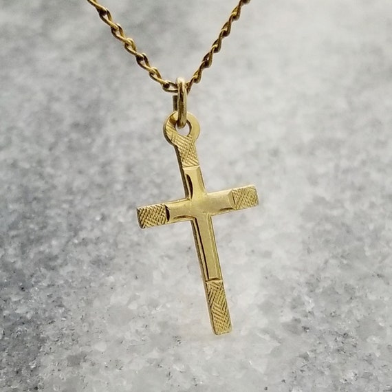 Vintage Tiny 10k Cross Pendant, Yellow Gold, 5/8 inch… - Gem