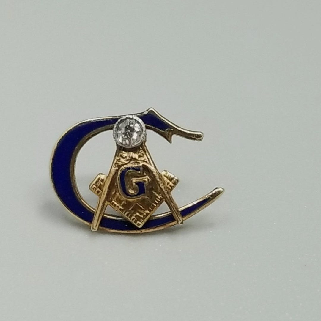 Vintage 14K Gold Masonic Pin Diamond Accent Blue Enamel Freemason Lapel ...