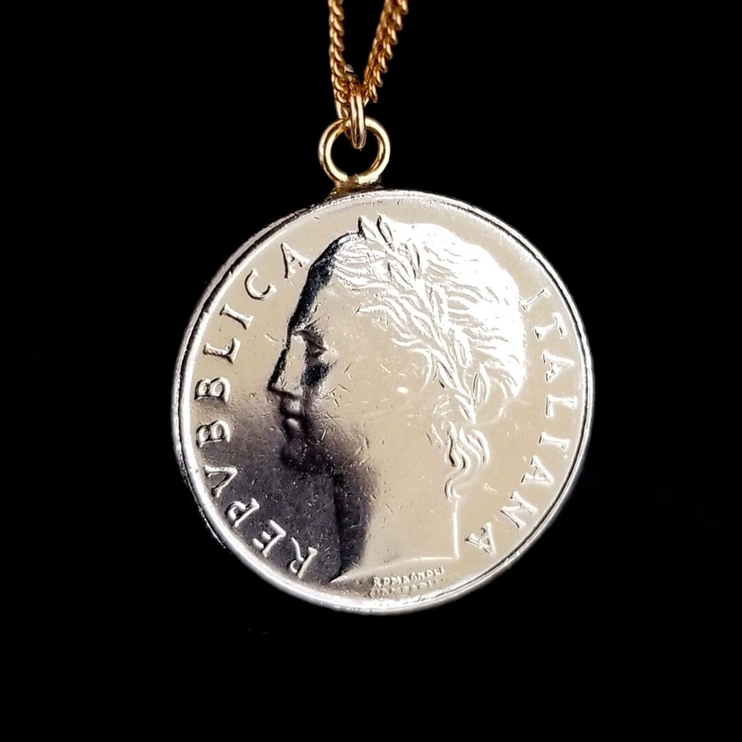 Italian Coin Pendant, 14k Yellow Gold Ring, 11/16 Inch Across, Italy ...