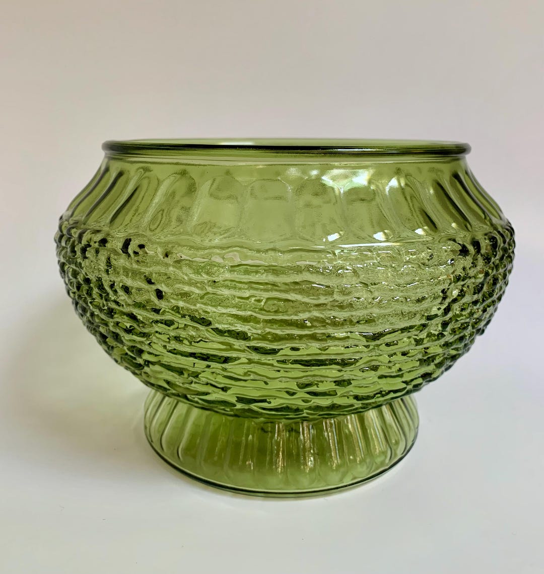 Vintage Napco Avocado Green Glass Textured Vase / Bowl - Etsy