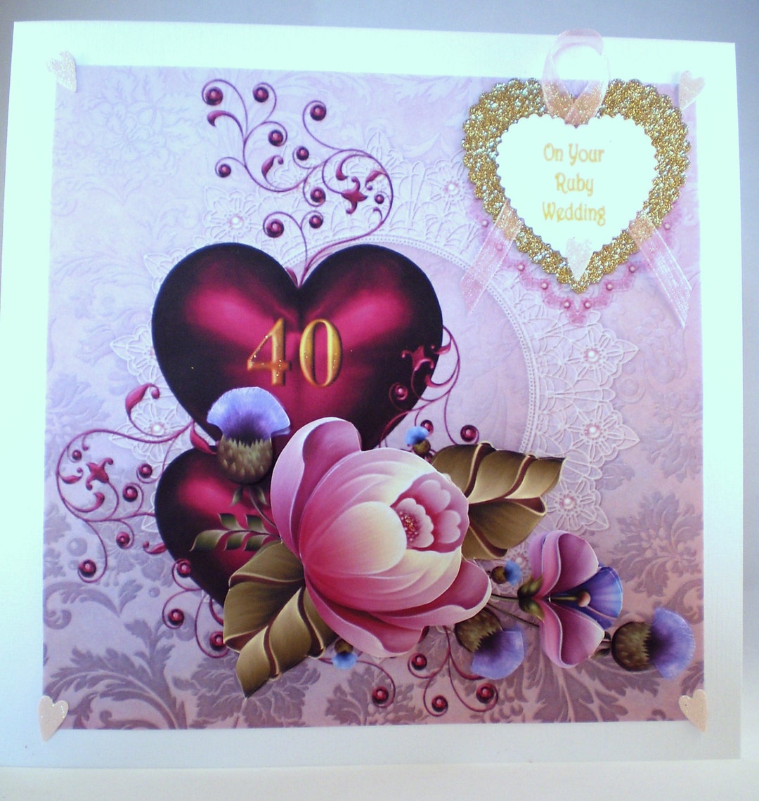 Handmade Large Ruby Wedding 40th Anniversary Greetings Card, Decoupage ...