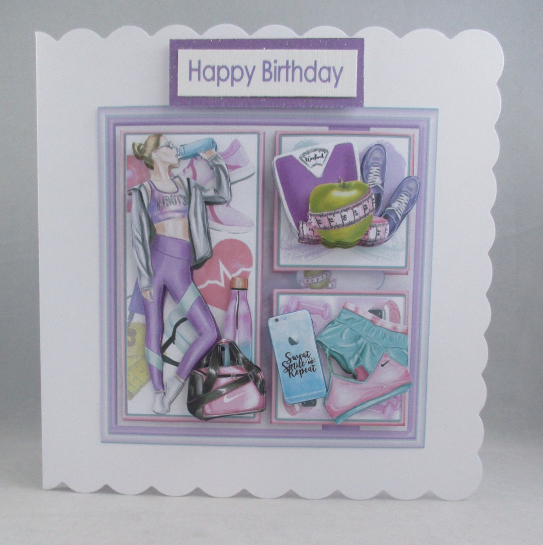 Handmade Fitness, Healthy Female Birthday Card,3d,decoupage ...