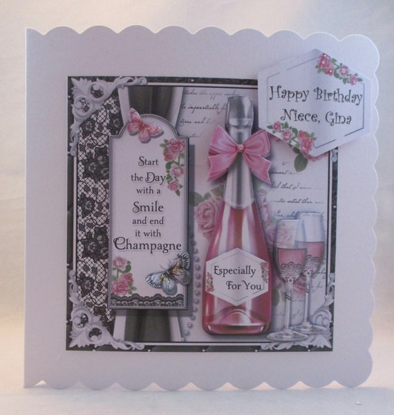Handmade Birthday Card Champagne Pink3d | Etsy