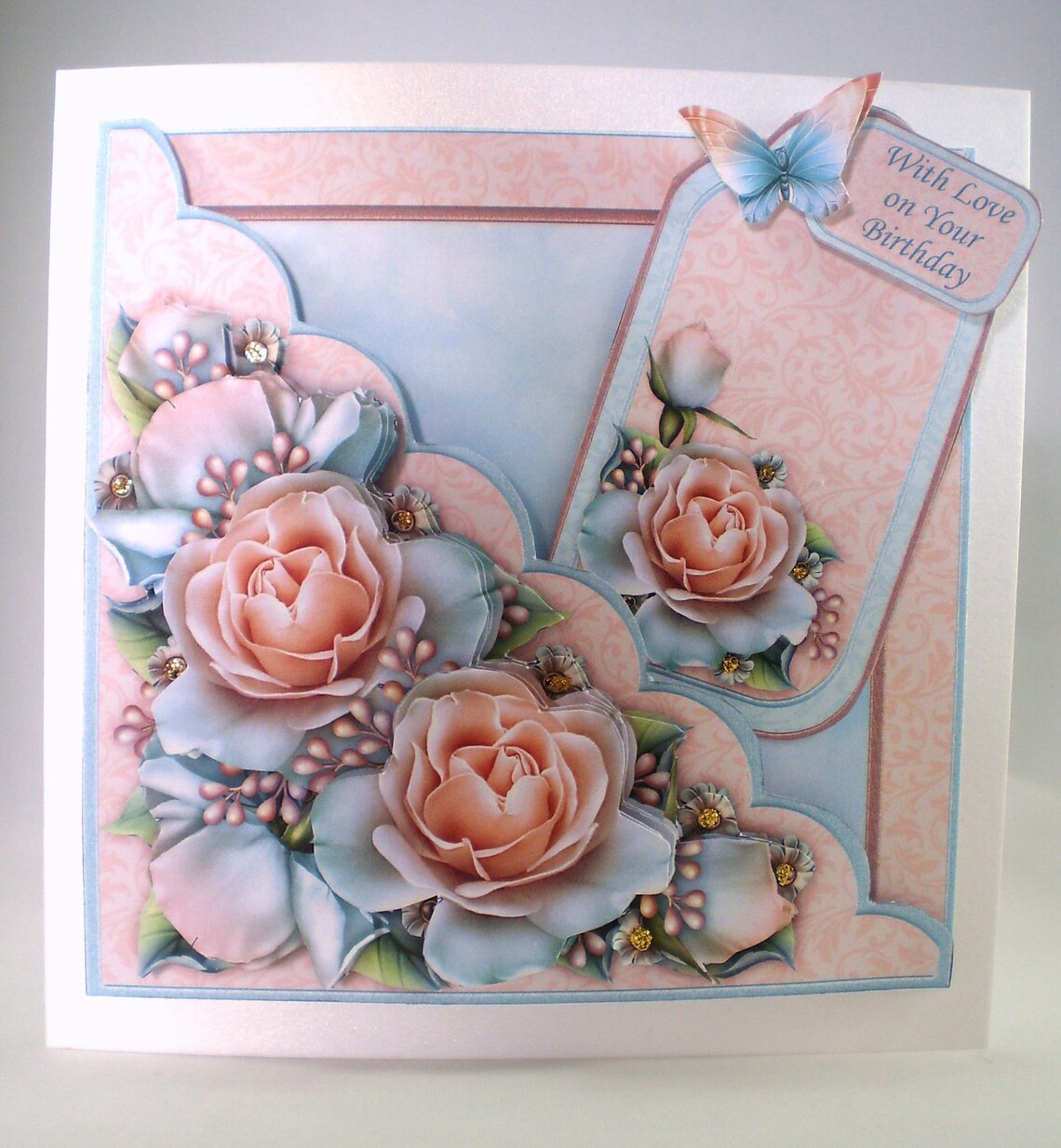Handmade Decoupage 3droses Birthday Cardpersonalise - Etsy