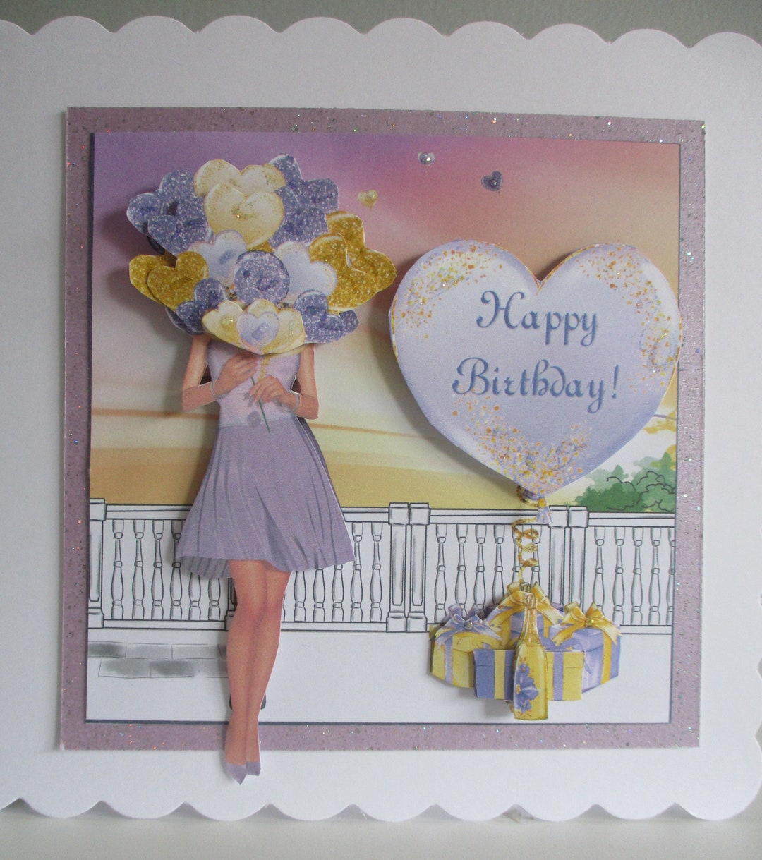 Handmade Birthday Card, Girl With Balloons, Decoupage, 3D, Personalise ...