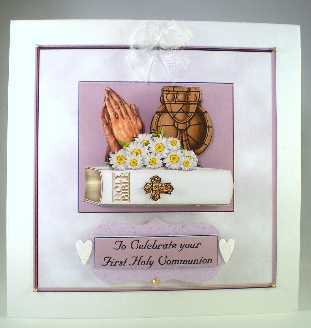 Handmade Decoupage, 3D, Holy Communion Card,bible,praying Hands ...
