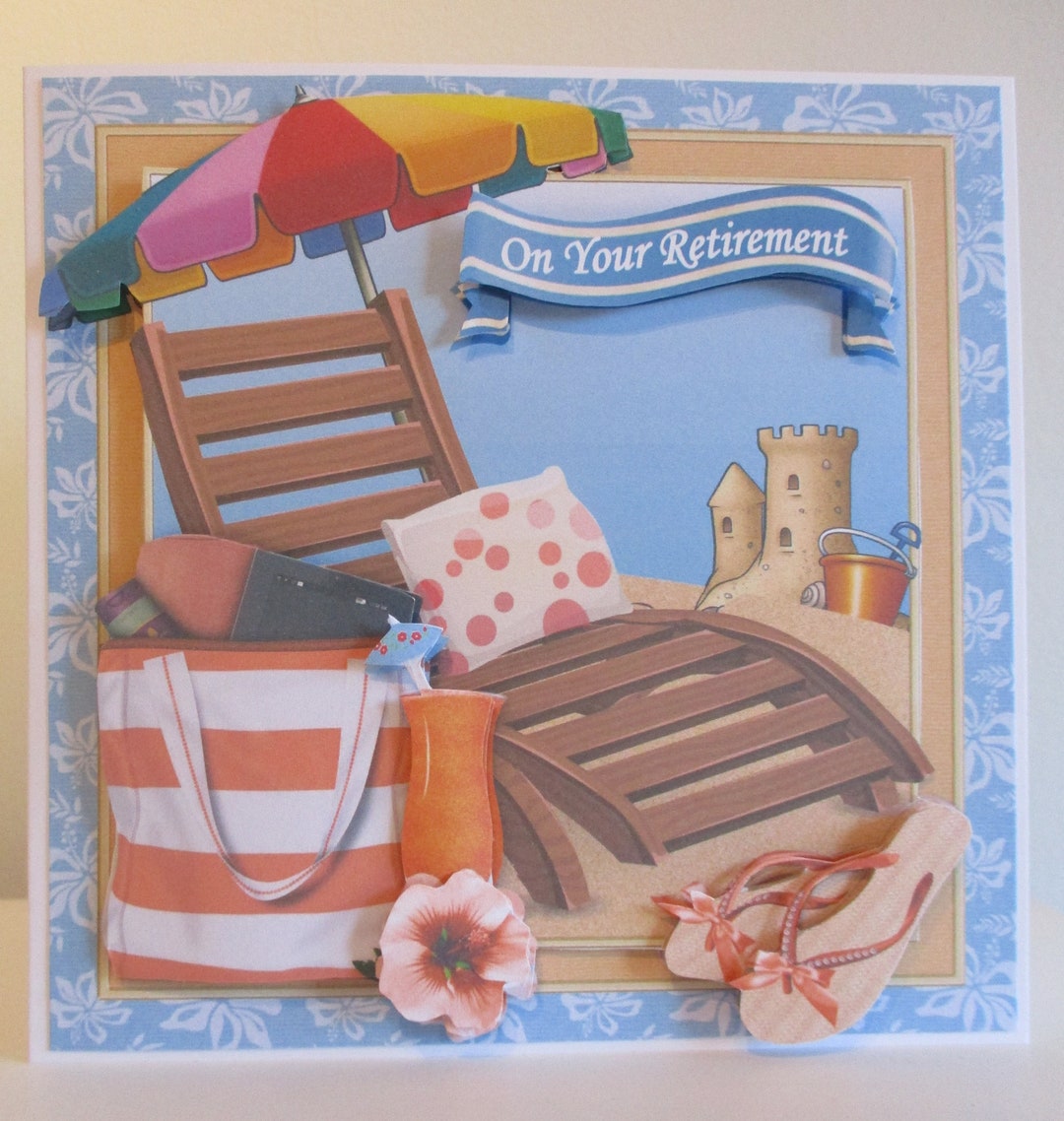 Handmade Decoupage Retirement Card, Beach, Seaside, Personalise - Etsy