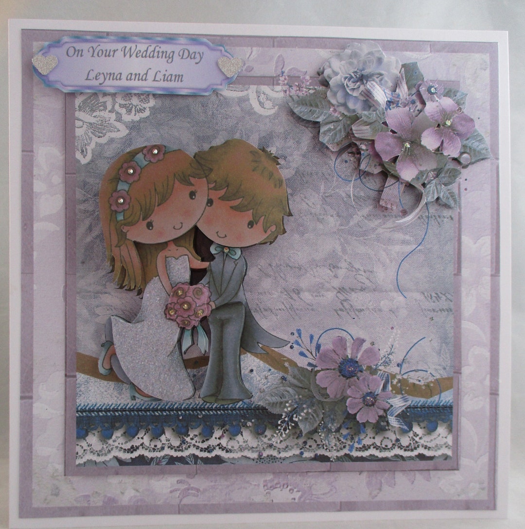 Handmade Large Cute Couple Wedding Card, 3D Bride and Groom,personalise ...