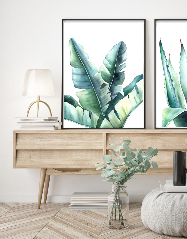 Tropical Wall Art Print, Watercolor Botanical Print, Blue Agave Plant ...