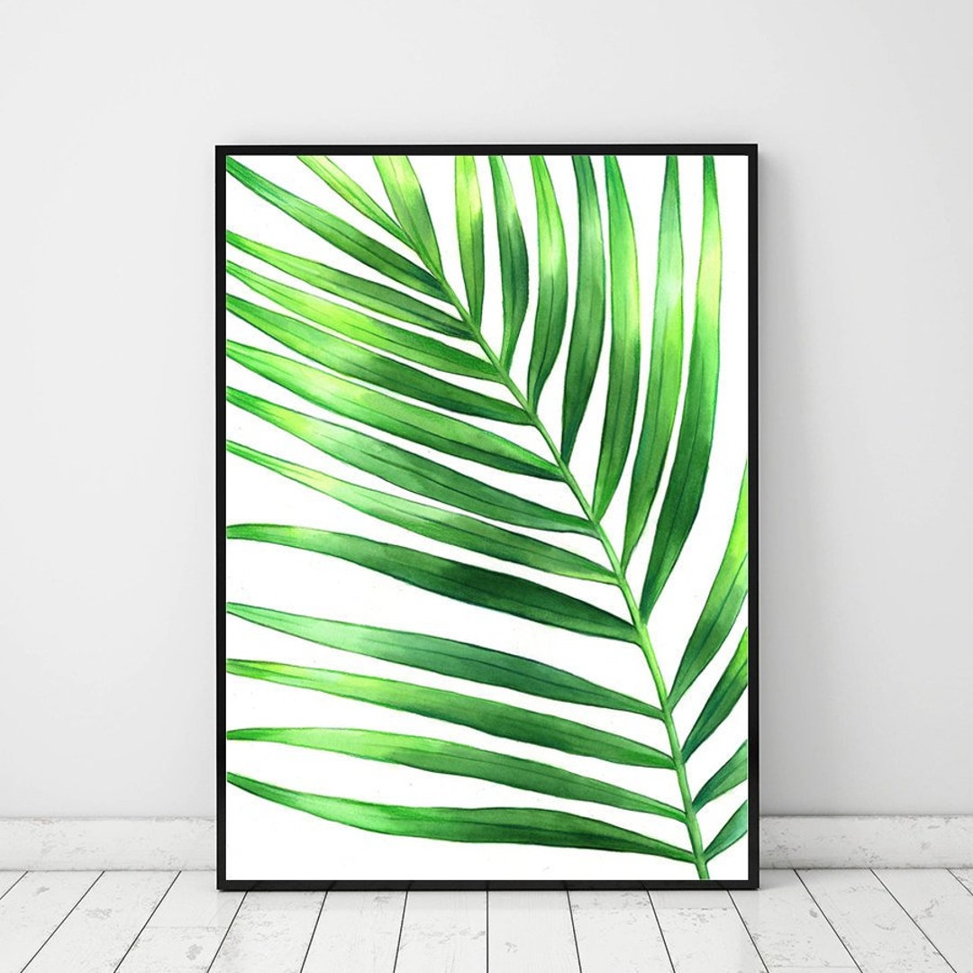 Green Palm Leaf Print, Watercolor Green Leaf Print,tropical Leaves ...