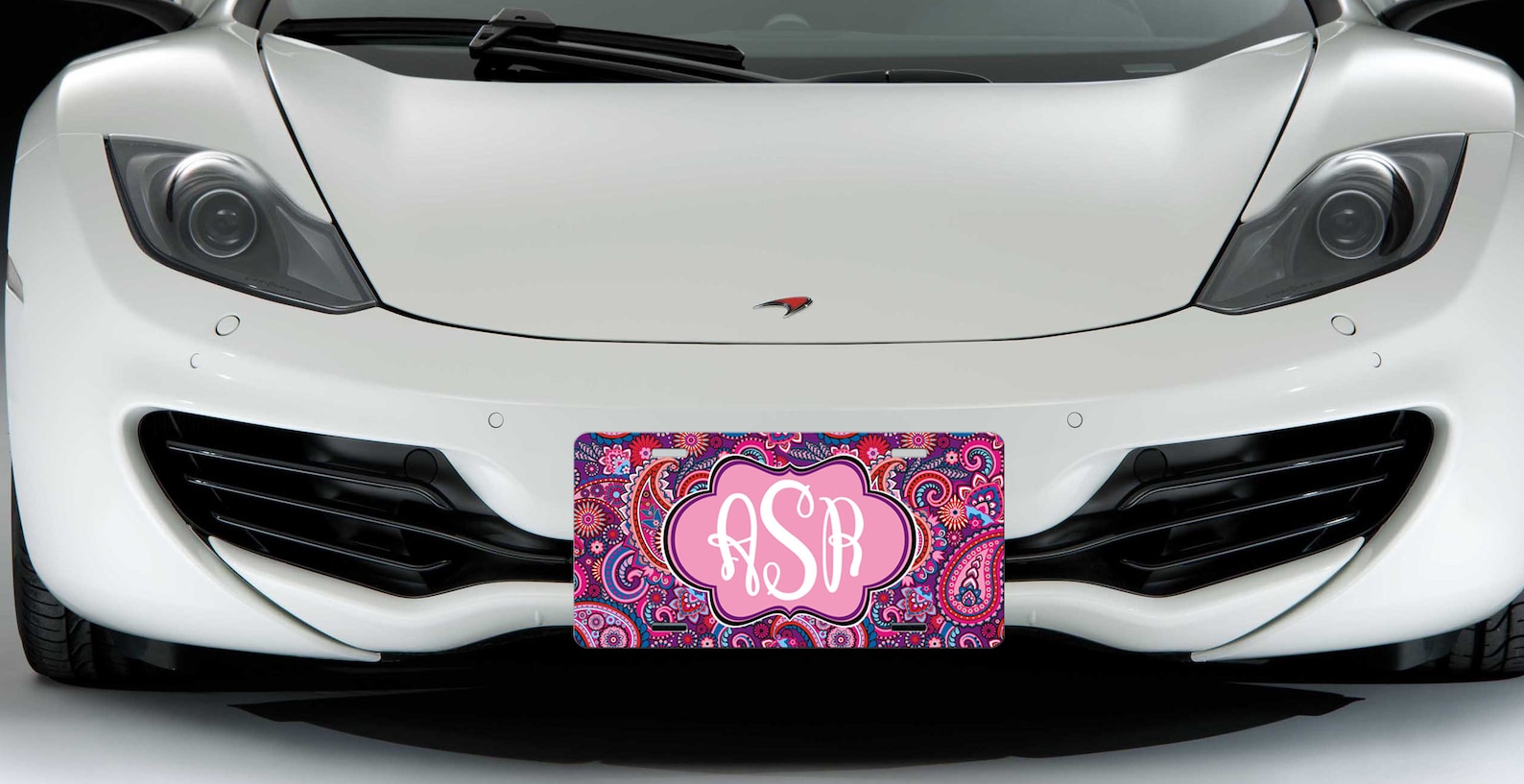 Monogrammed Car Tag Purple Paisley Personalized Front License | Etsy