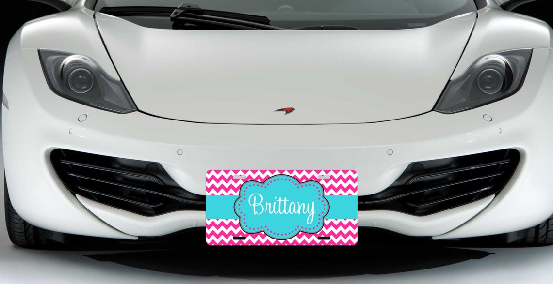 Personalized Car Tag Monogrammed License Plate Pink Chevron - Etsy