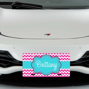 Personalized Car Tag Monogrammed License Plate Pink Chevron With Frame ...