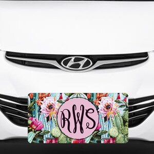 Monogrammed Car Tag Floral Cactus Personalized Front License Plate 9379 ...