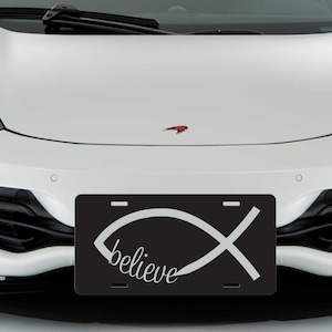 Believe Jesus Fish Car Tag Front License Plate Christian Fish 9045 - Etsy