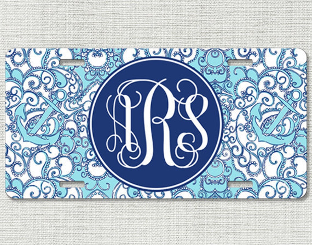 Monogrammed Car Tag Anchors and Swirls Personalized Front License Plate ...