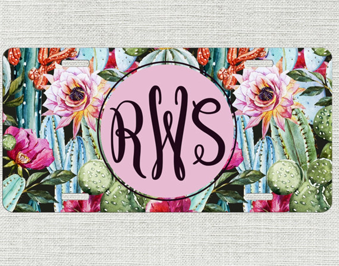 Monogrammed Car Tag Floral Cactus Personalized Front License Plate 9379 ...