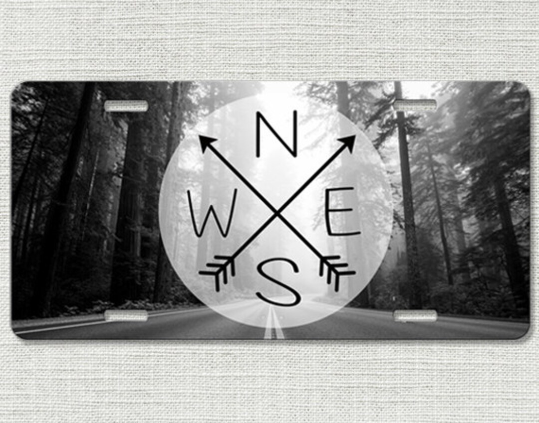Wander Compass Arrows Open Road Travel Wanderlust Trees License Plate ...