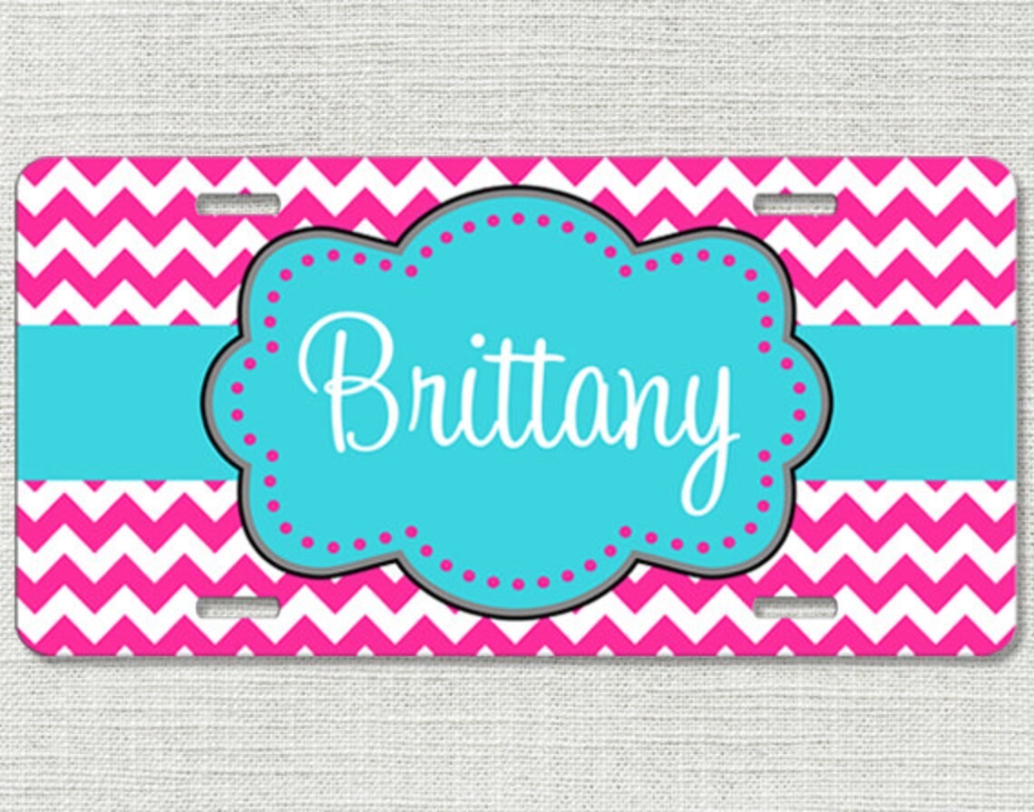Personalized Car Tag Monogrammed License Plate Pink Chevron - Etsy