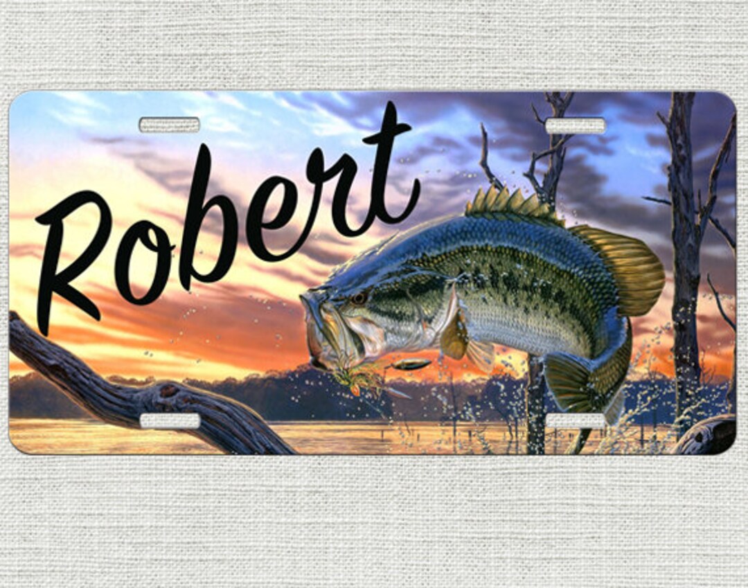 Bass Fish Sunset Personalized License Plate, Fishing Car Tag, Gift for ...