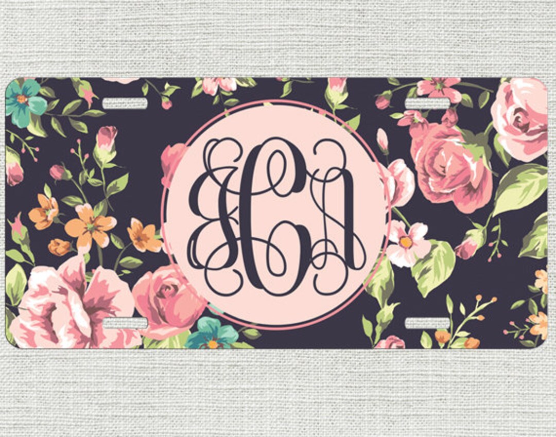 Monogrammed Car Tag Floral Roses Personalized Front License Plate 9348 ...