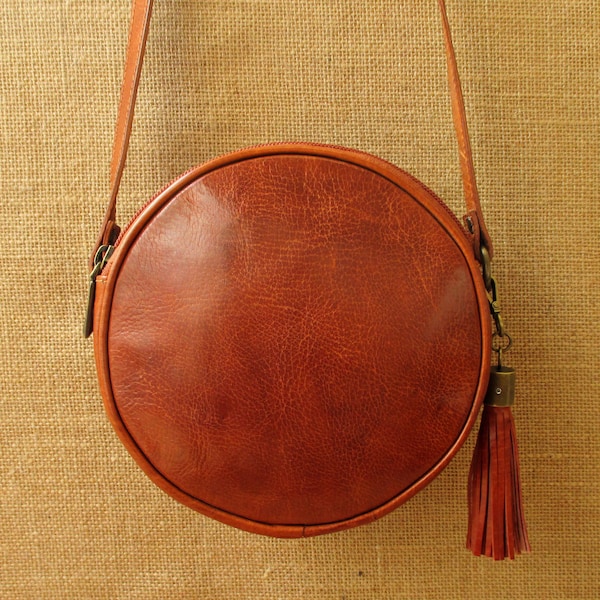 Round Leather Bag - Etsy