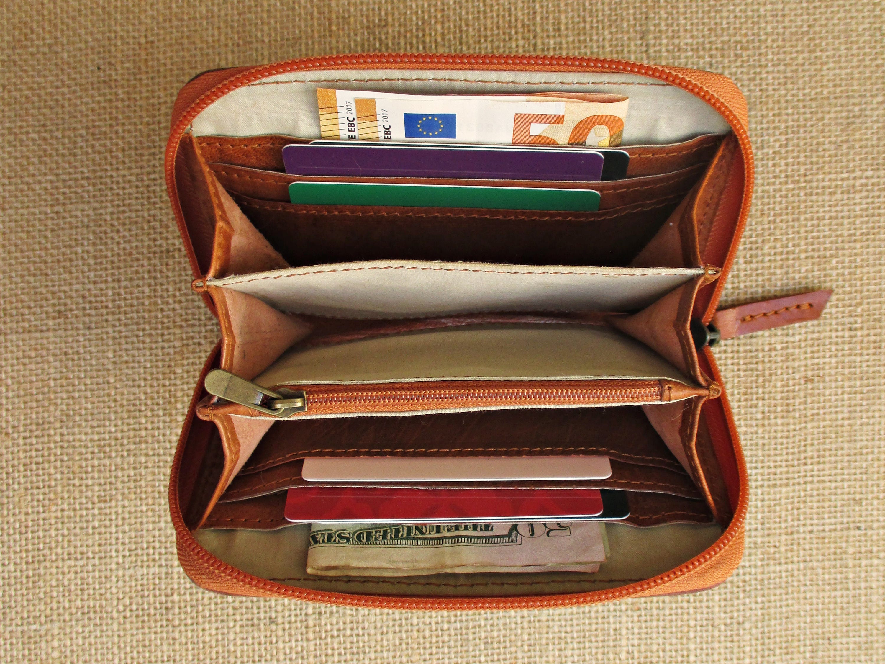 Cartera de mujer de piel monedero de cuero hecho a mano con - Etsy México