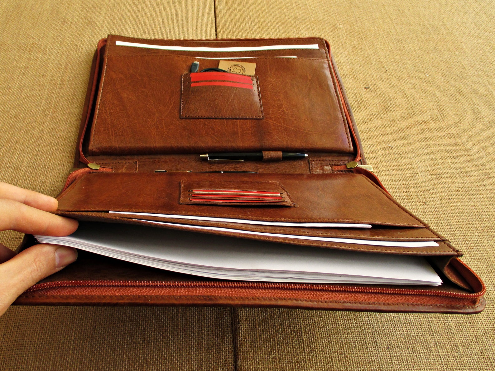 Leather Portfolio Handmade Zippered Compendium 13 Inch - Etsy