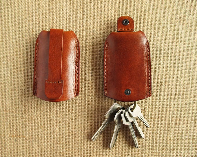 Leather Key Holder With Pull Strap, Keychain, Key Pouch, Handmade Key ...
