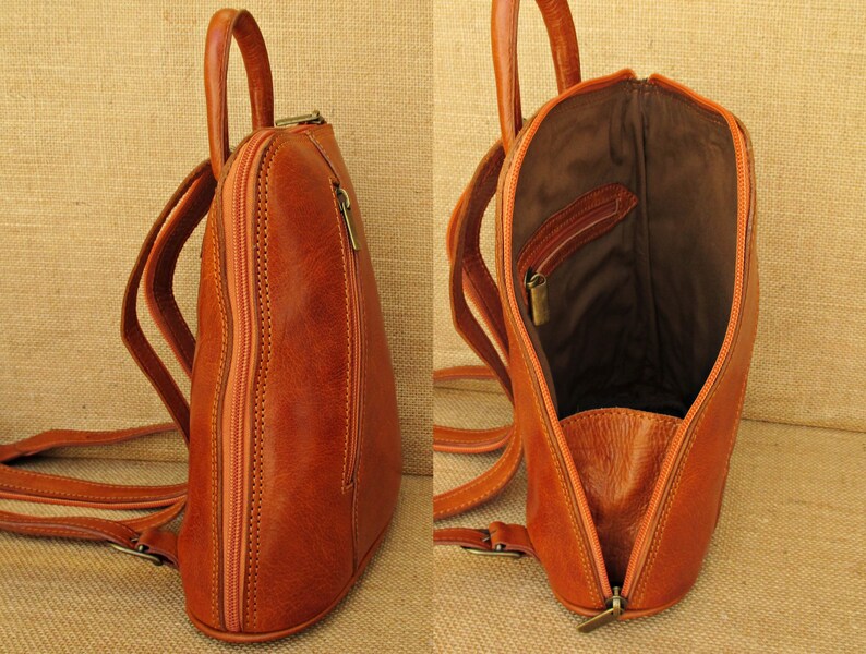 Small Leather Backpack Women Daily Backpack Zipper Strap - Etsy