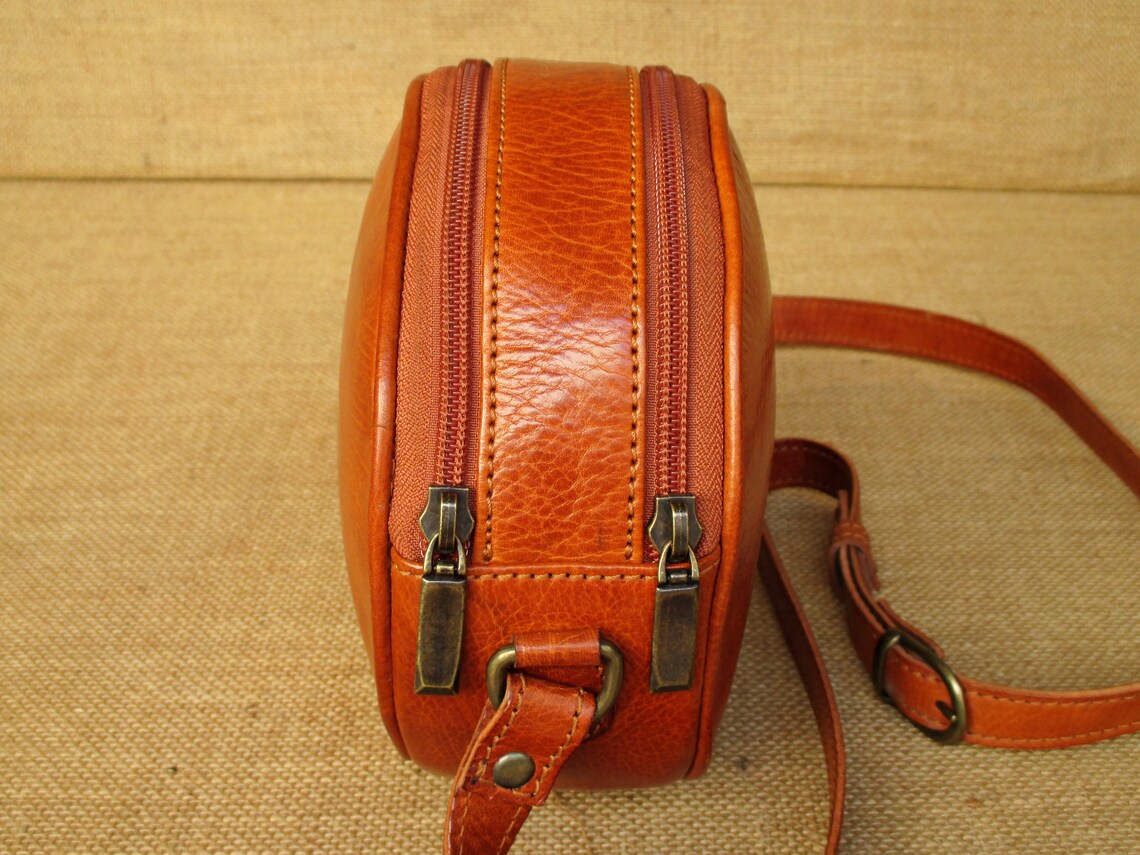 Round Leather Bag Women Crossbody Bag Double Zippered Circle - Etsy