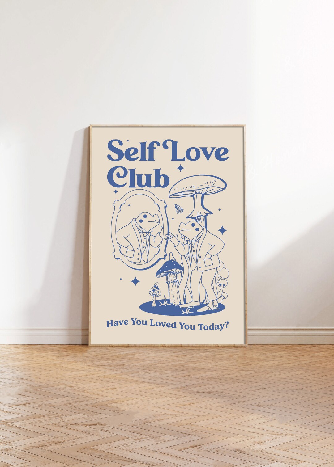 Funny Frog Self Care Mushroom Blue Retro Poster Self Love - Etsy