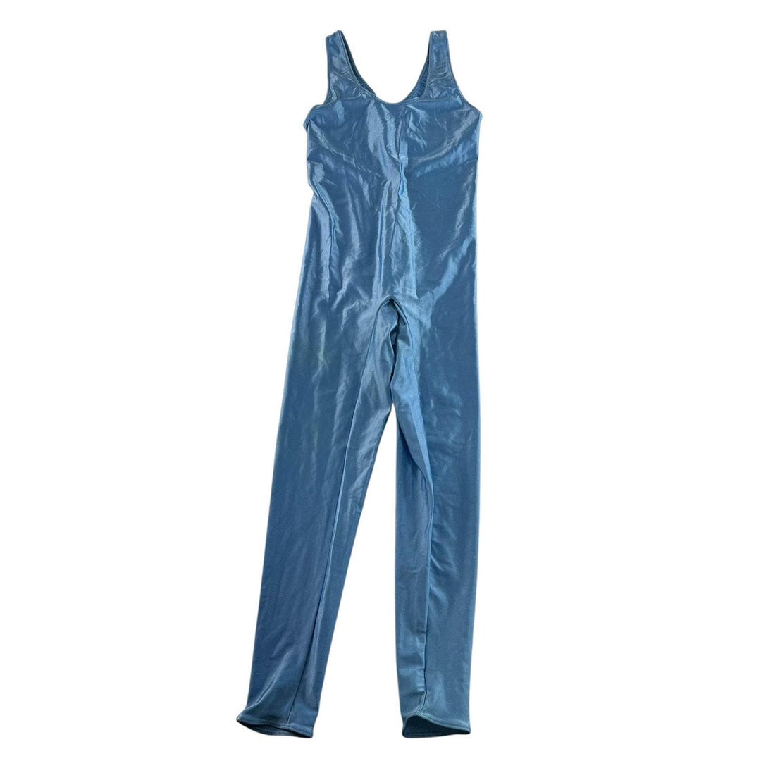 Vtg Rain Beau Small Unitard Leotard Shiny Blue Bodysuit One Piece Dance ...