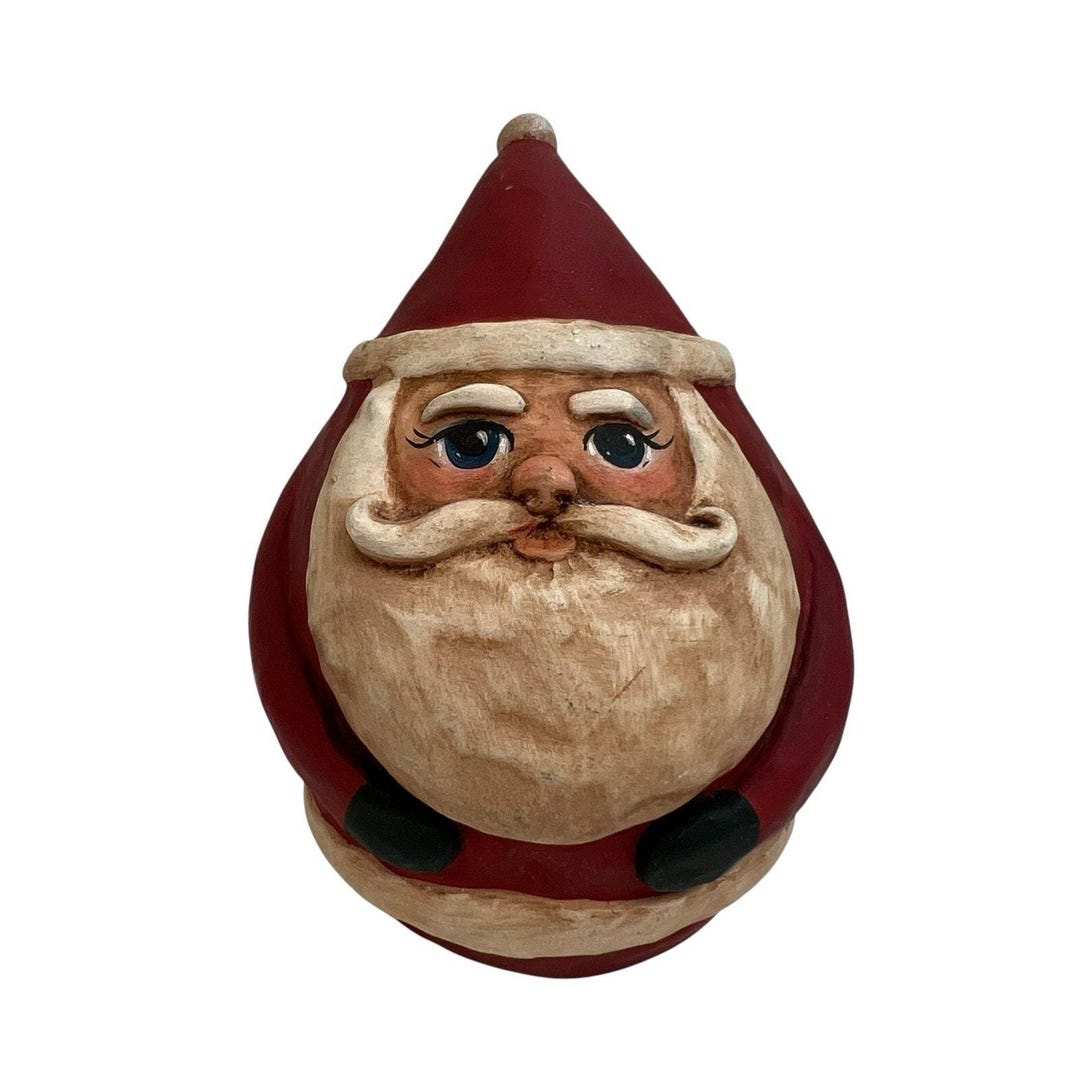 Vtg Roly Poly Santa Claus Christmas Figurine Old World Folk Art Round ...