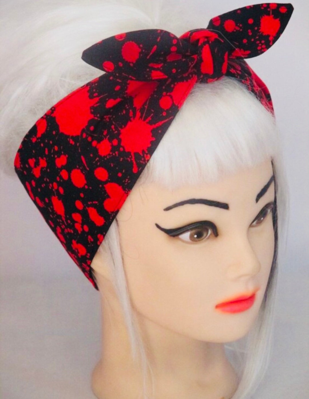Black Red Blood Splatter Horror WIDE Head Scarf Headband Hair Wrap ...