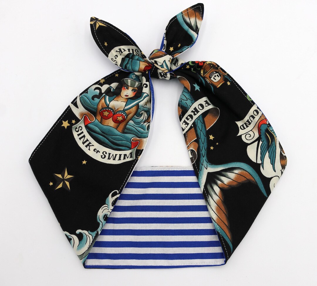 Head Scarf Shark Mermaid Wrap Stripes Rockabilly Headband Hair Bow - Etsy