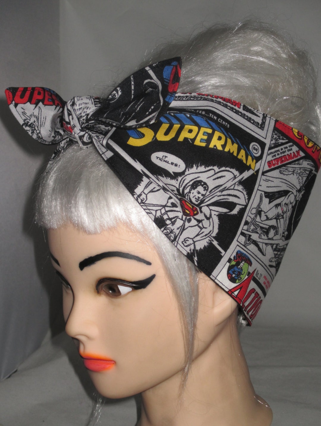 Vintage Inspired Superman Head Scarf COMICS Hair Wrap Headscarf Bandana ...