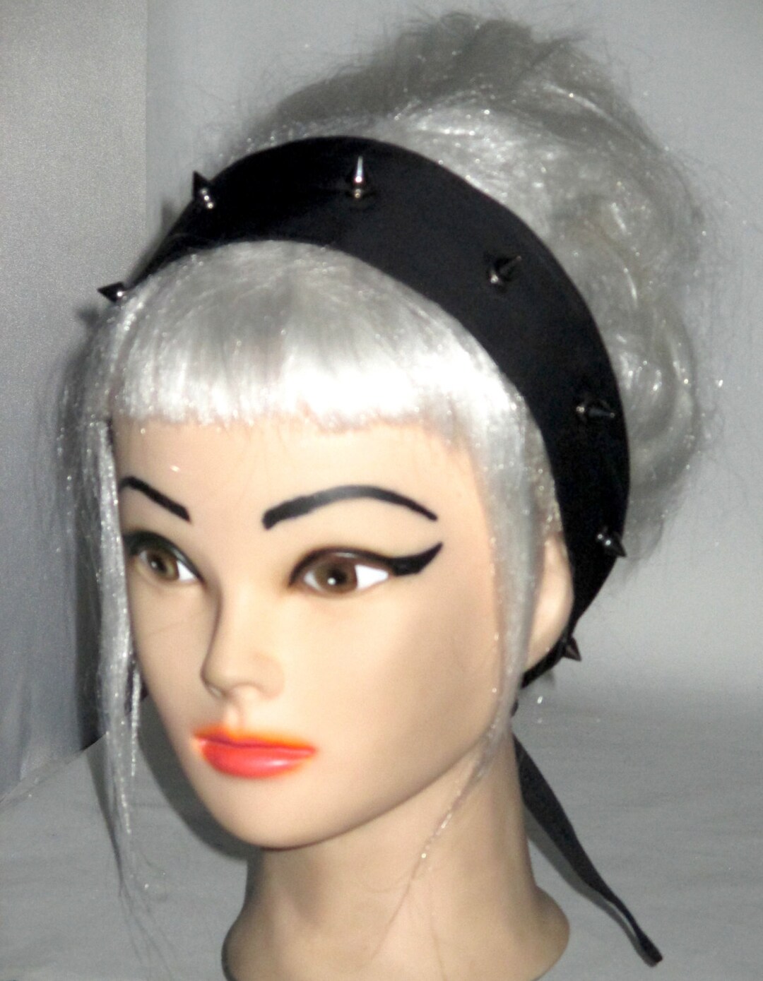 Headband Black With Metal Spikes Head Scarf Wrap Tie Studded Skinny ...