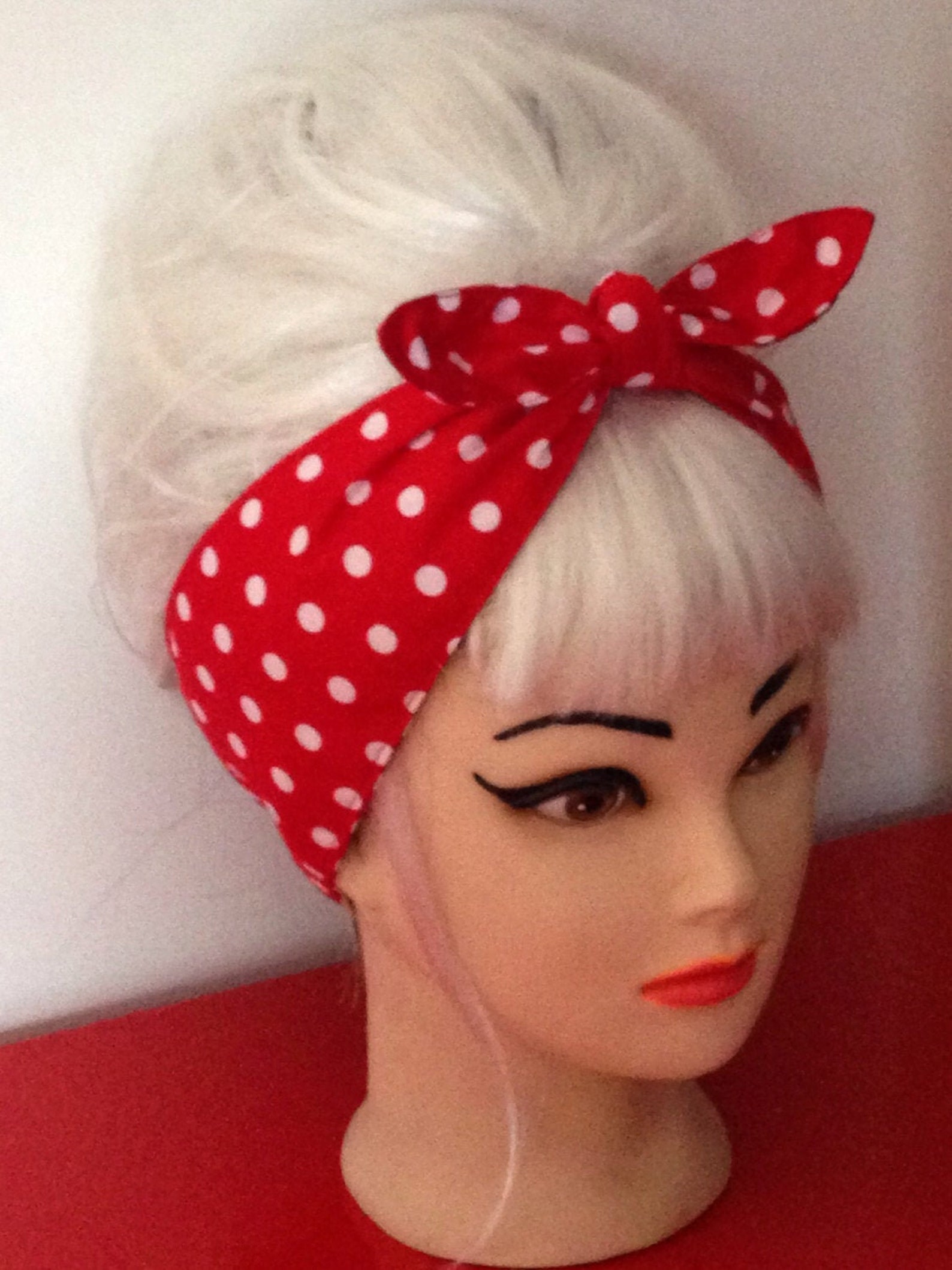 White Red Polka Dots Rockabilly Head Scarf 50's Headband Pinup Vintage ...