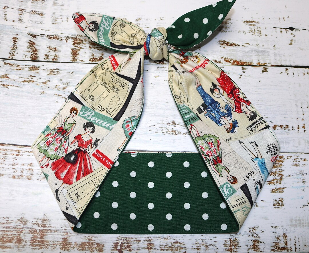Green Vintage Inspired Head Scarf Polka Dots Rockabilly Headband Head ...