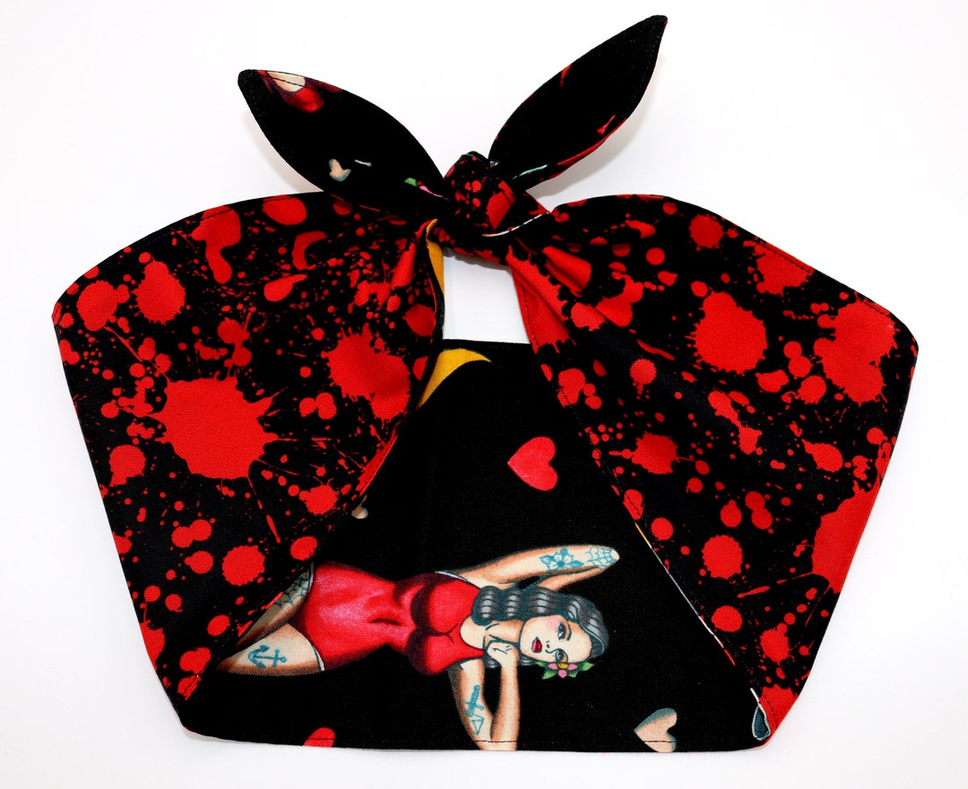 Blood Splatter Tattoo Pin up Girl Head Scarf Headband Hair Wrap Bow Tie ...